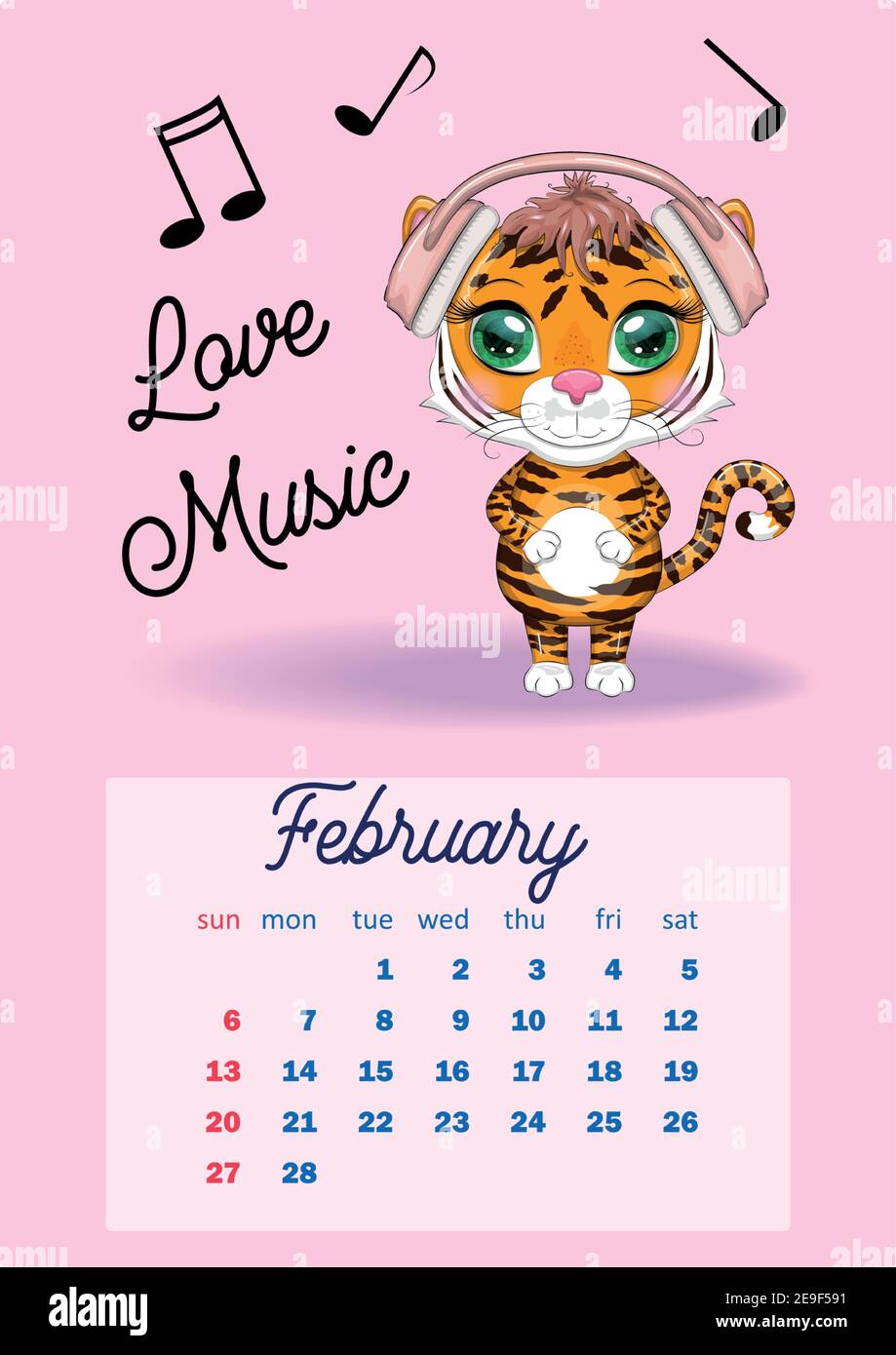 Cute tiger. Wall calendar design template for 2022, Year of the Tiger ...