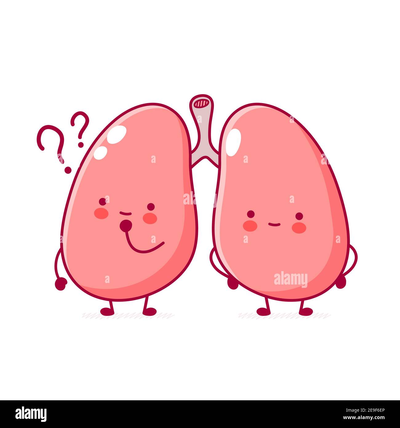 Cute funny human lungs organ character with question marks. Vector flat ...