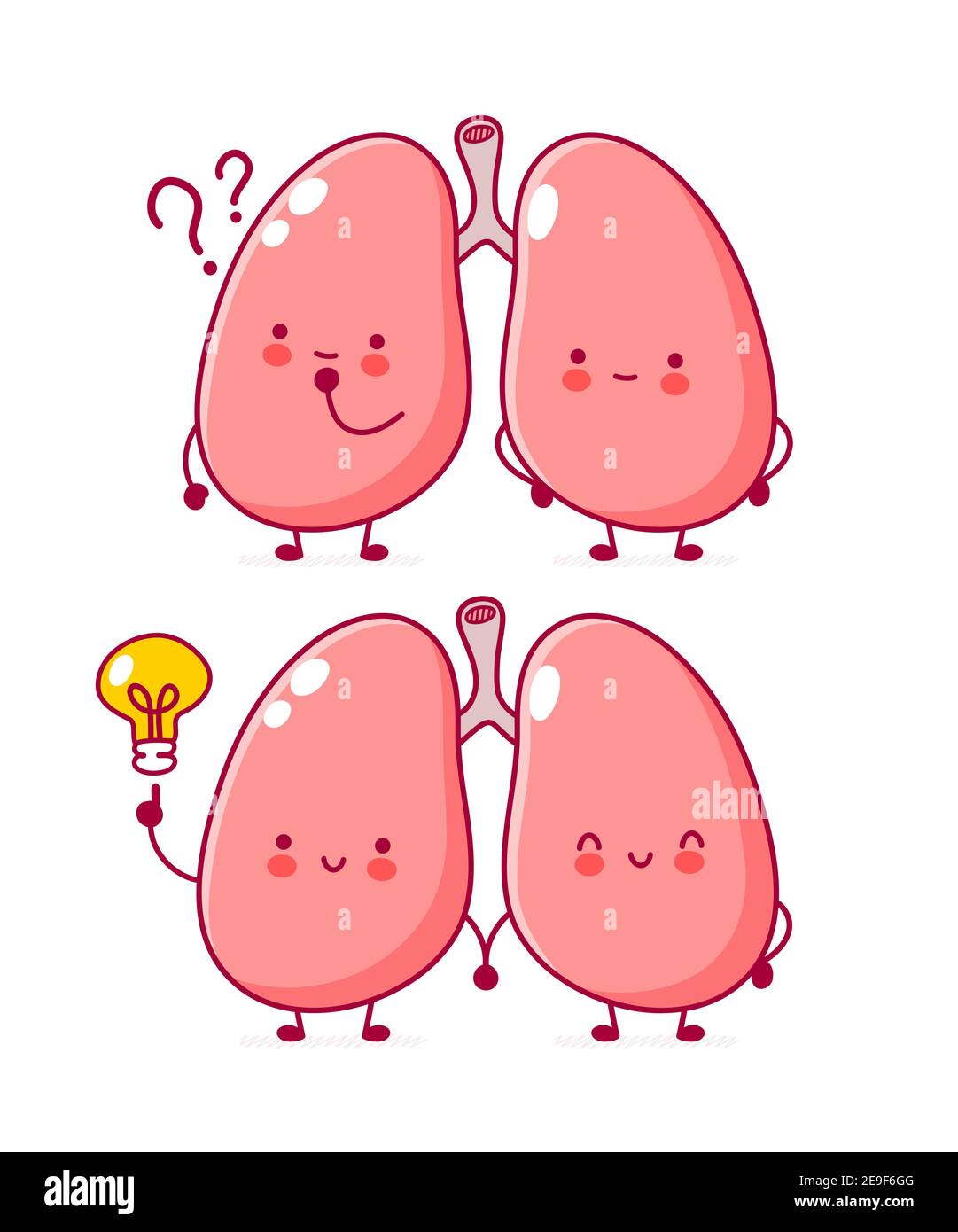 Cute funny human lungs organ character with question mark and idea ...