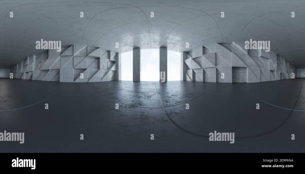 360 spherical panorama view of modern concrete futuristic architecture ...