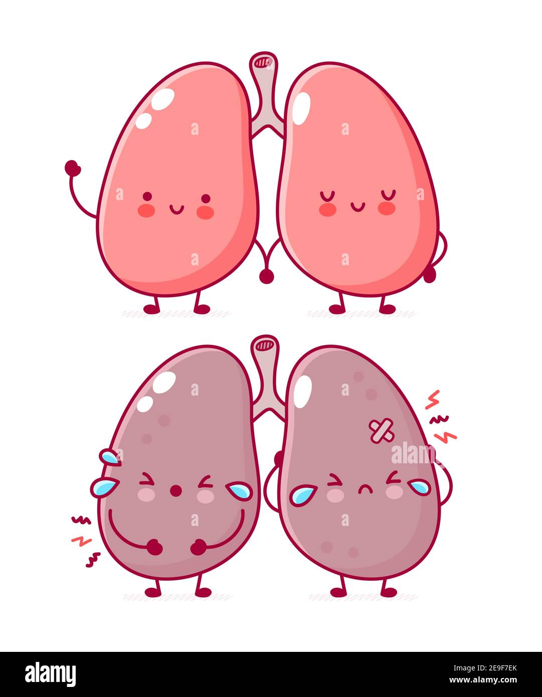 Cute funny sad and happy lungs organ vector Stock Vector Image & Art ...