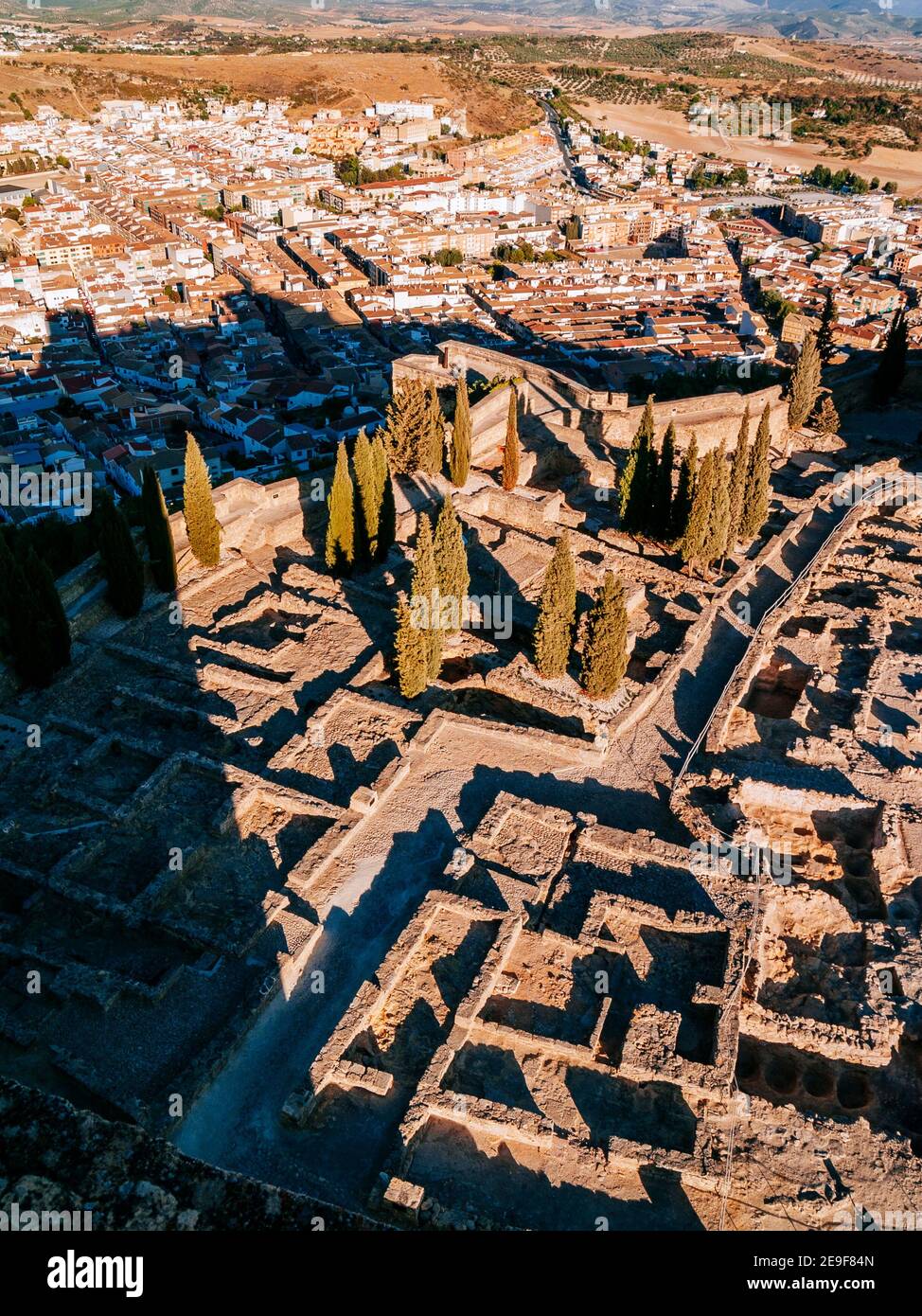 The shadow of the Fortress of La Mota is projected over the city at ...