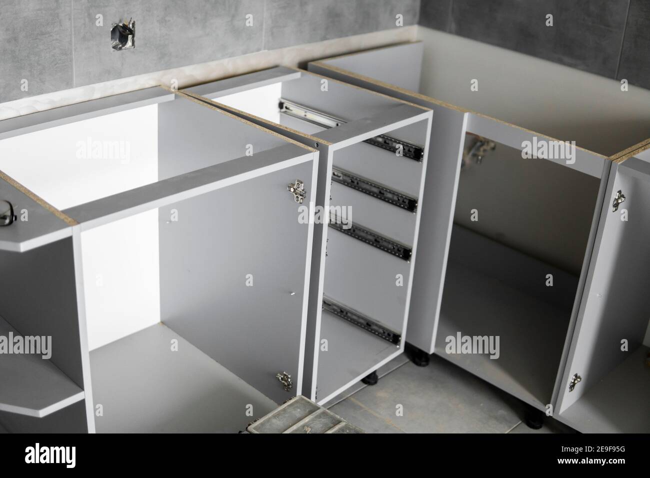 Stainless telescopic bayonet drawer slide guides, installed on a ...