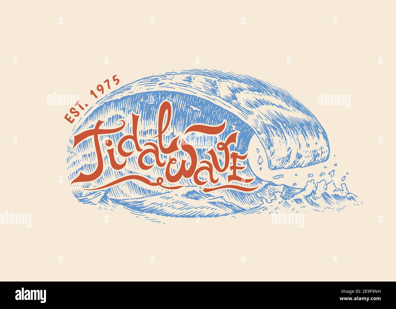 Atlantic tidal waves. Vintage old engraved hand drawn label. Marine and ...