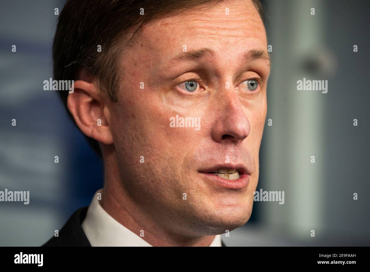 National Security Advisor Jake Sullivan holds a news briefing at the ...