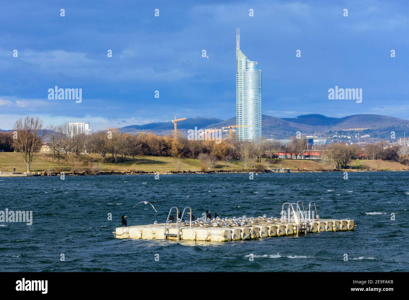 Wien, Vienna: river neue Donau, island Donauinsel, float with great ...