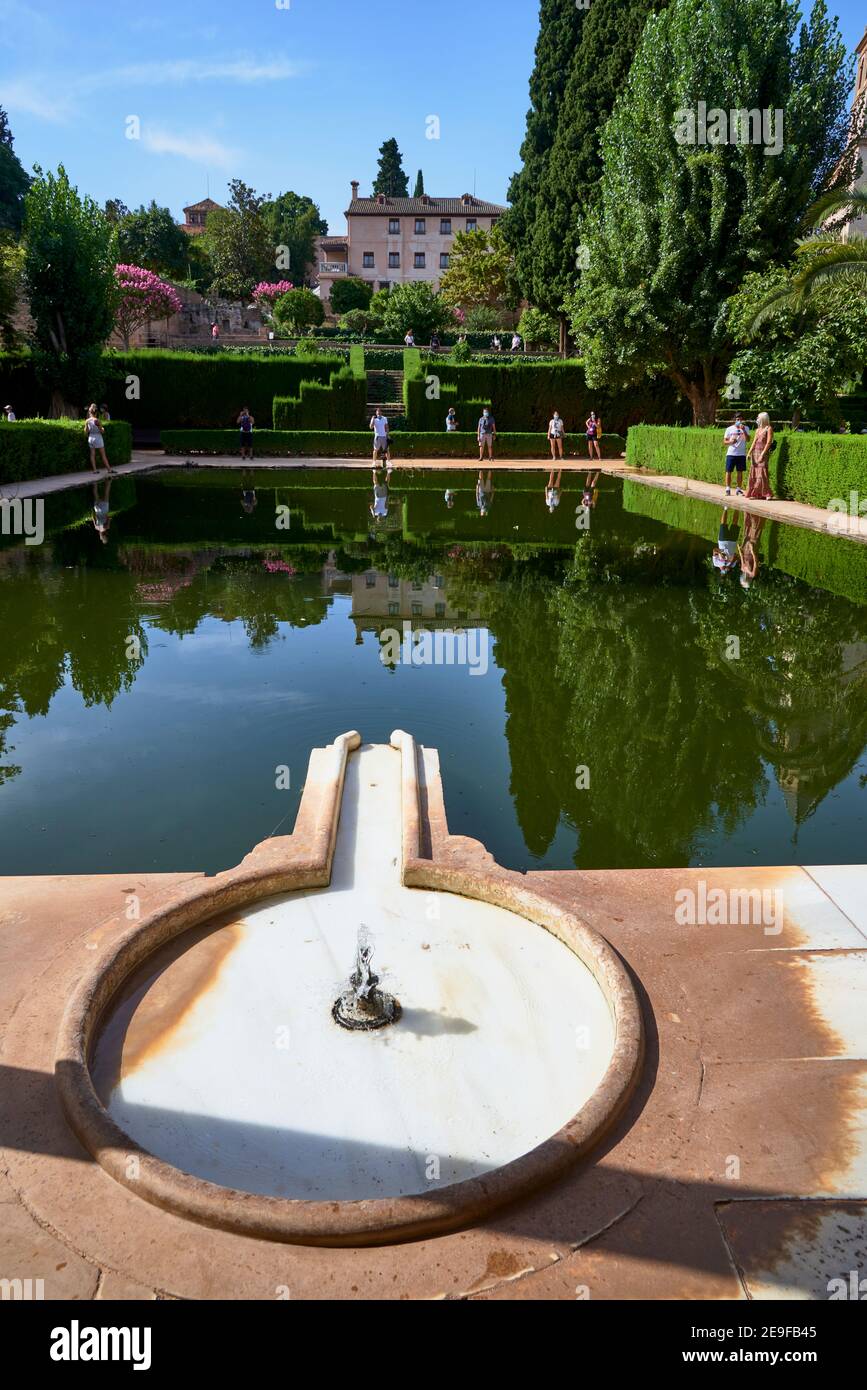Pool in front of Partal Palace, Alhambra, Granada, Spain Stock Photo ...