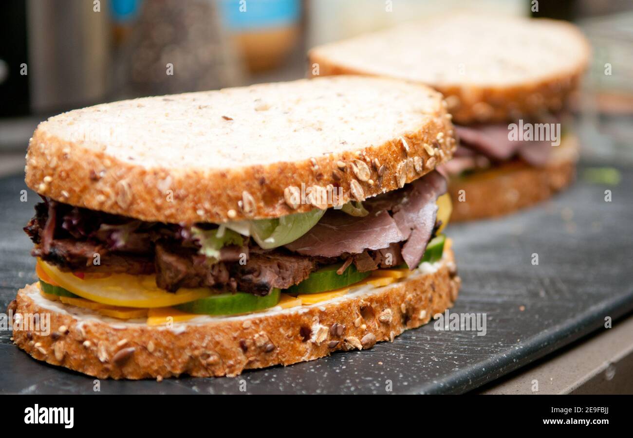 roast beef on cracked whole wheat bread Stock Photo - Alamy