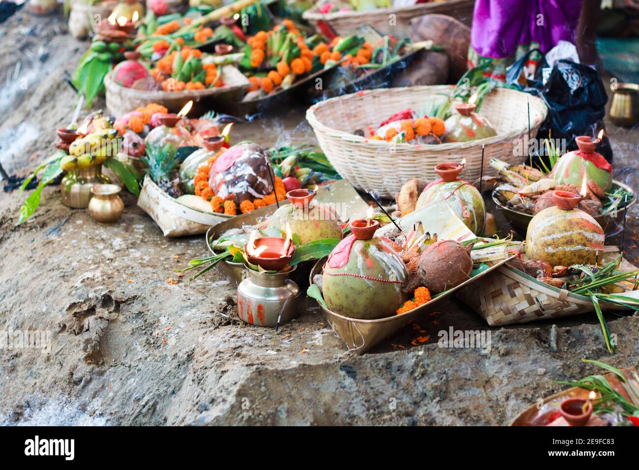 Offerings for the annual ritual of Chhath Puja Stock Photo - Alamy