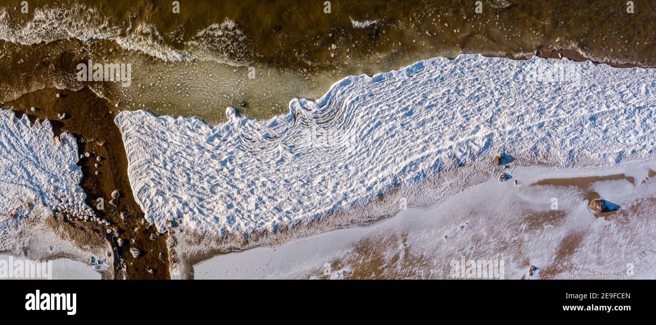 Aerial view over partialy frozen sea with white ice texture Stock Photo ...