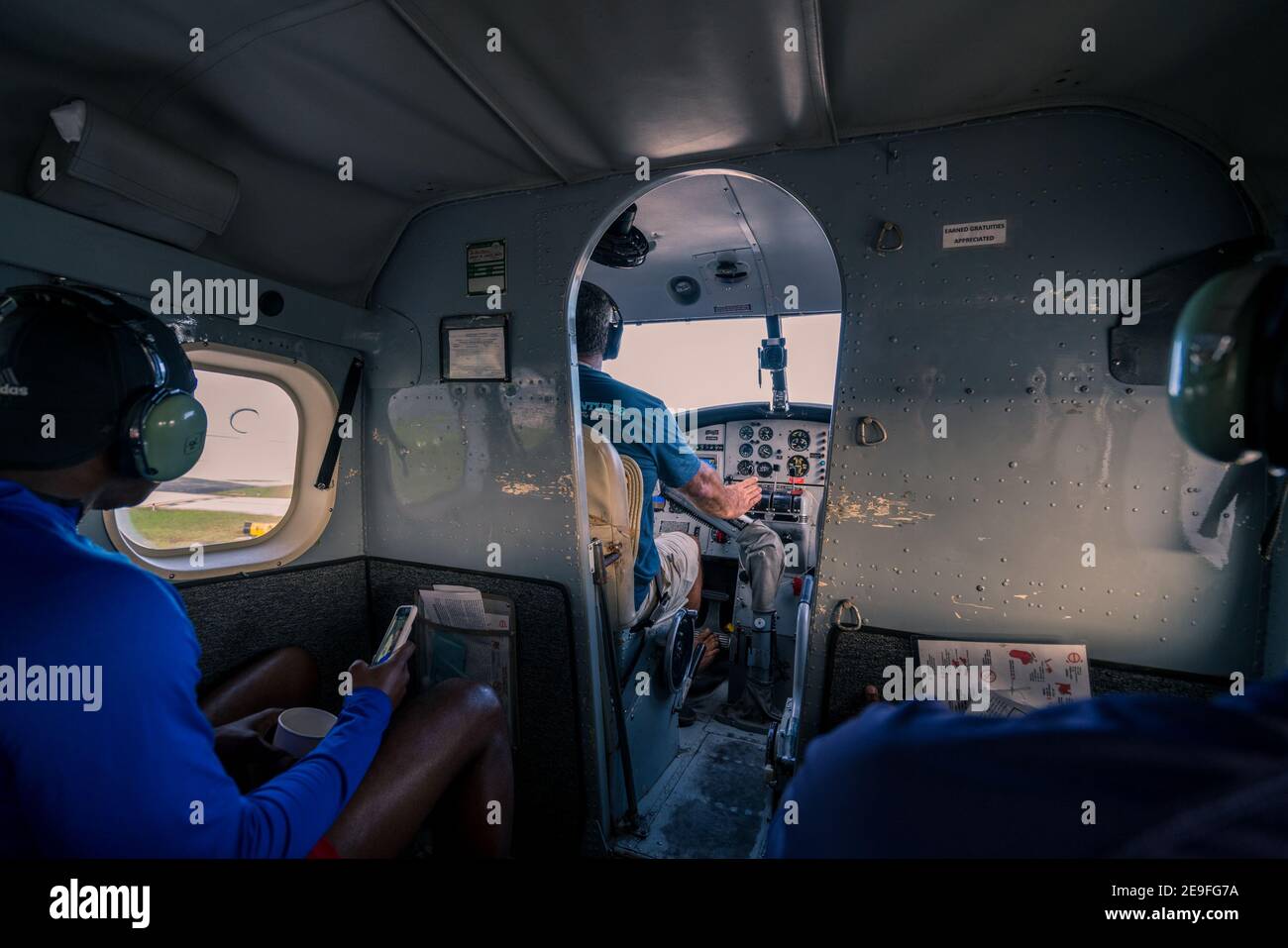 Key West, USA - 04.30.2017: Inside of a small hydroplane with open door ...