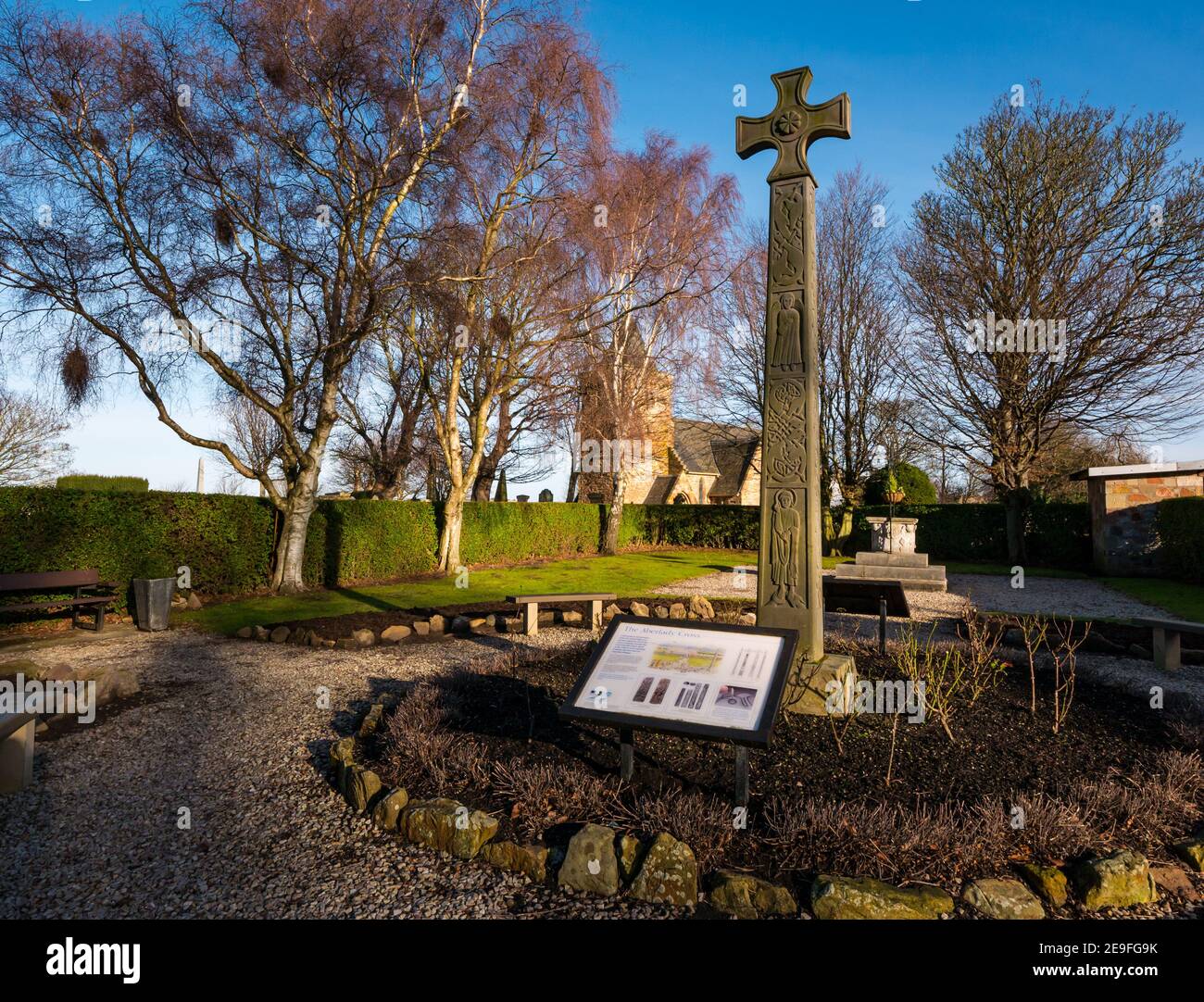Reconstruction of Anglo-Saxon cross in memorial garden, Aberlady, East ...