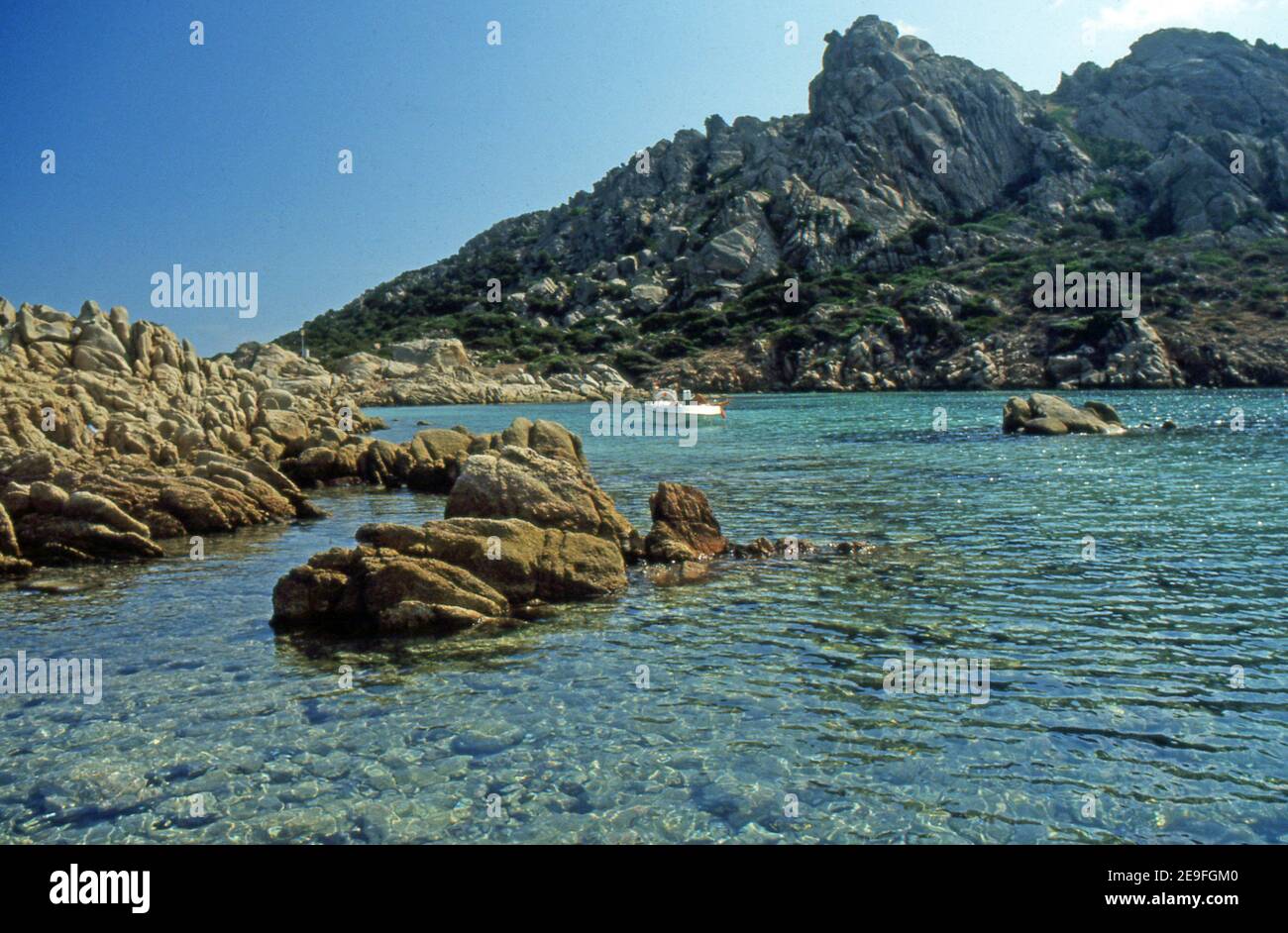 La Maddalena archipelago, Sardinia, Italy. Caprera Island (scanned from ...