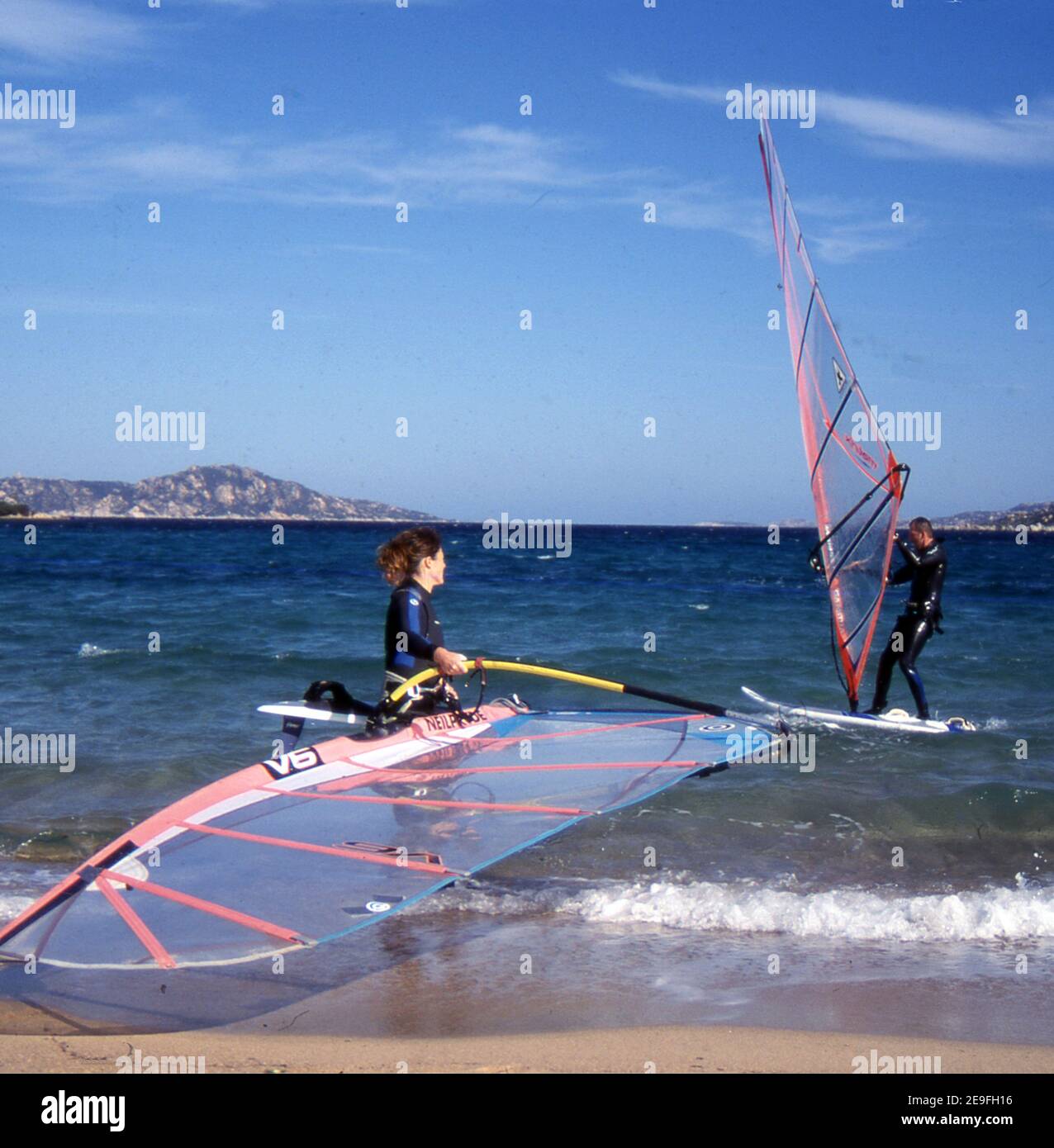 Surfing in Porto Pollo bay, Sardinia, Italy (scanned from colorslide ...