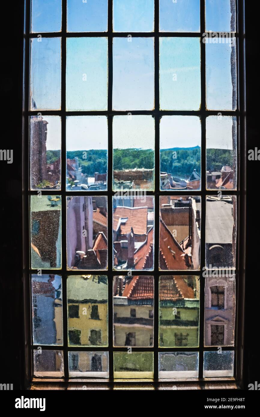 Vertical shot of a glass window on beautiful city background Stock ...