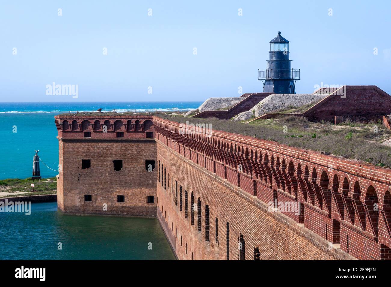 Old black lighthouse on a rooftop of old military fort in Florida ...