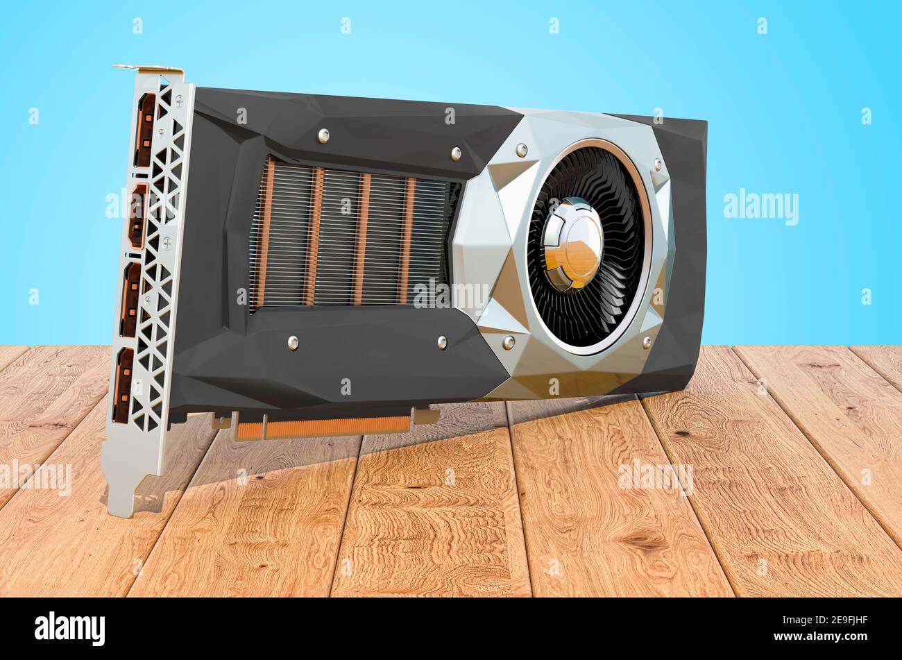Computer video card GPU on the wooden planks, 3D rendering Stock Photo ...