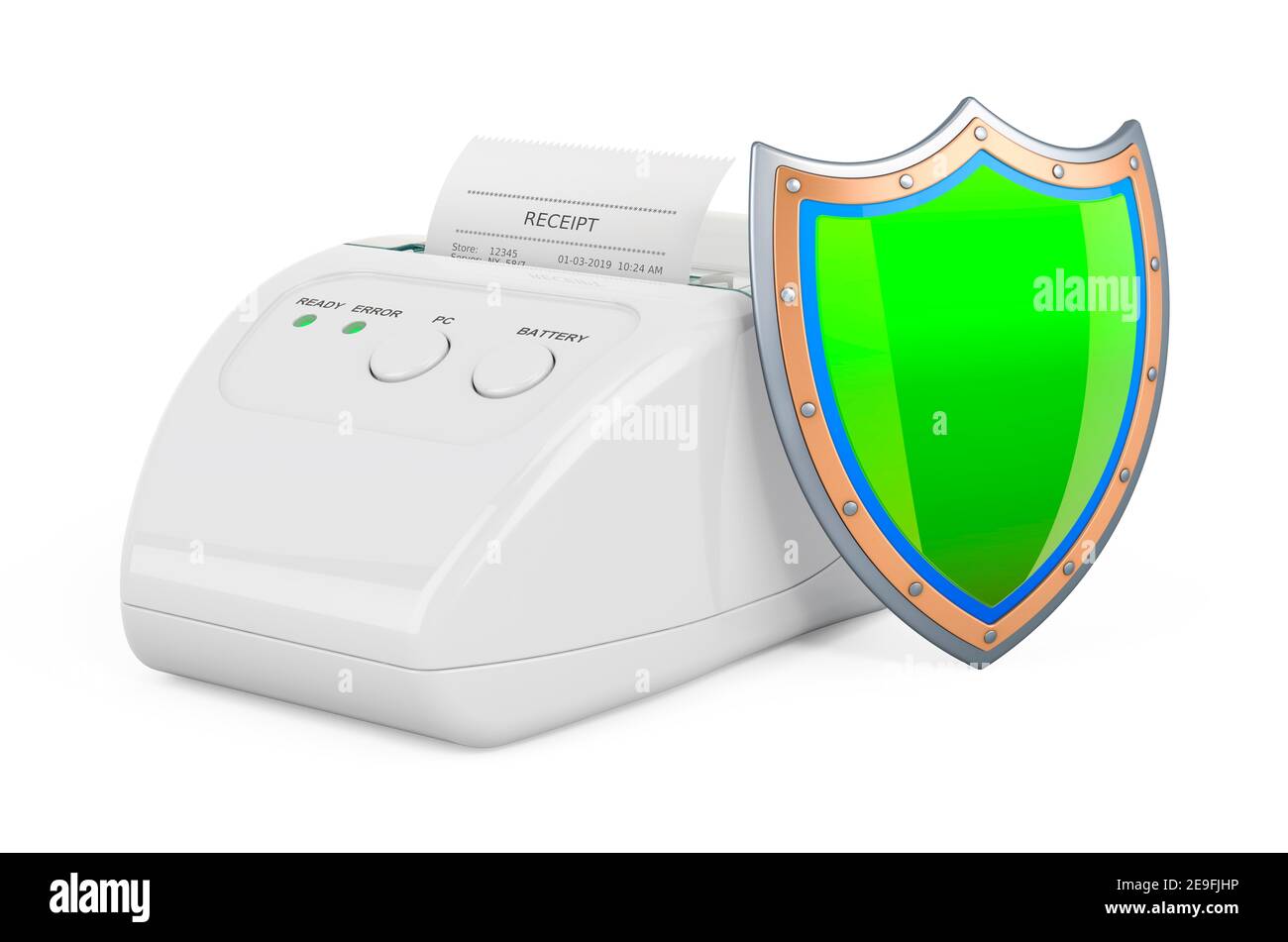 Receipt printer with shield, 3D rendering isolated on white background ...