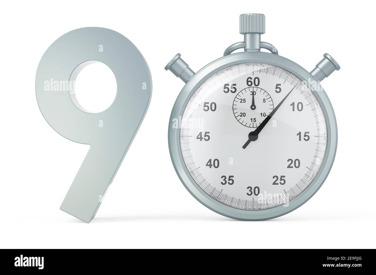 90 number with stopwatch. 3D rendering isolated on white background ...