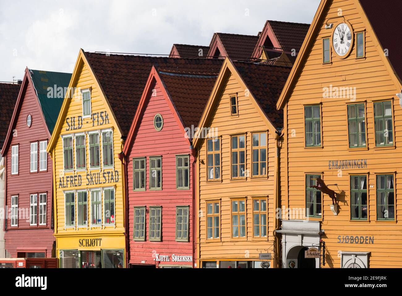 The historic wooden buildings of Bryggen, Bergen, Norway Stock Photo ...