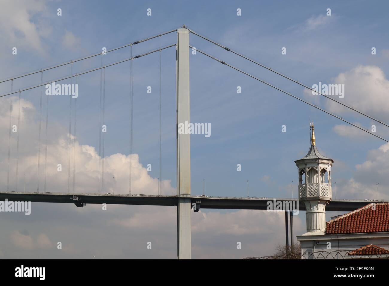Low angle shot of a bridge and a mosque in Istanbul captured on a ...