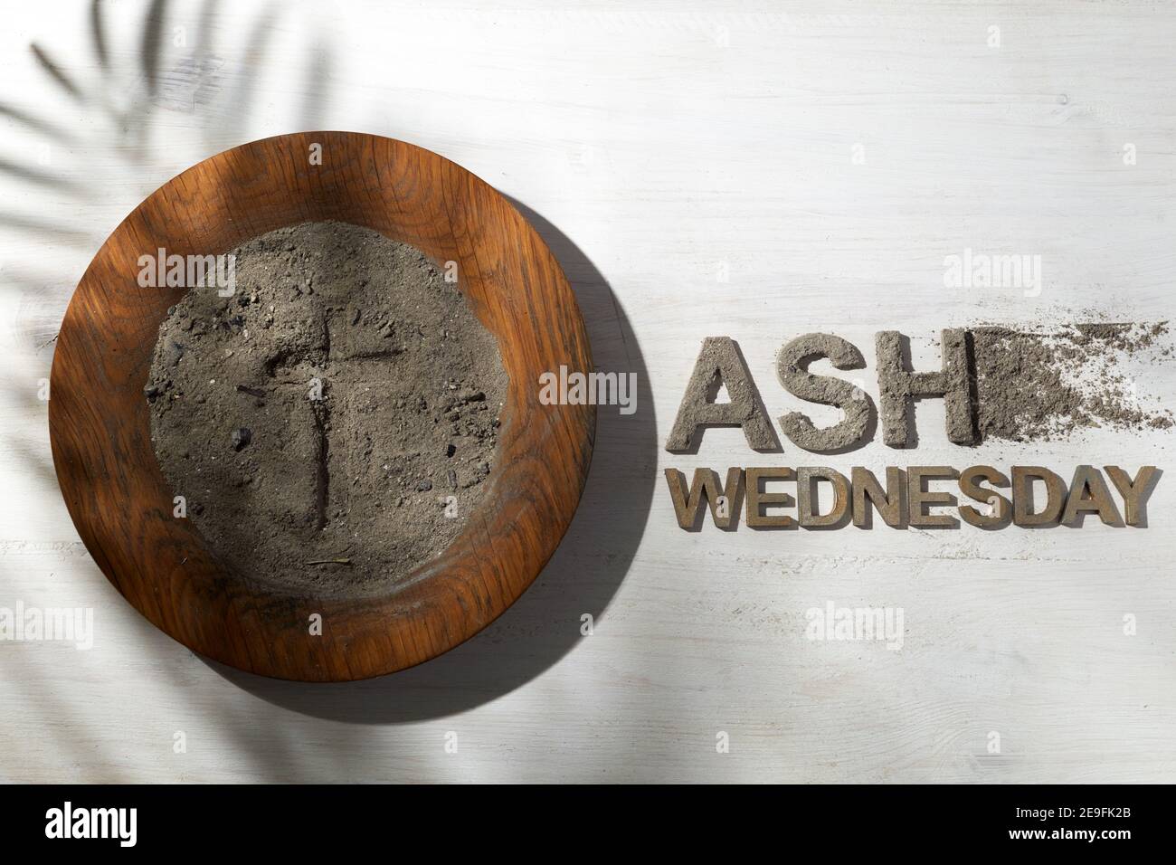 Ash wednesday, crucifix made of ash, dust as christian religion. Lent ...