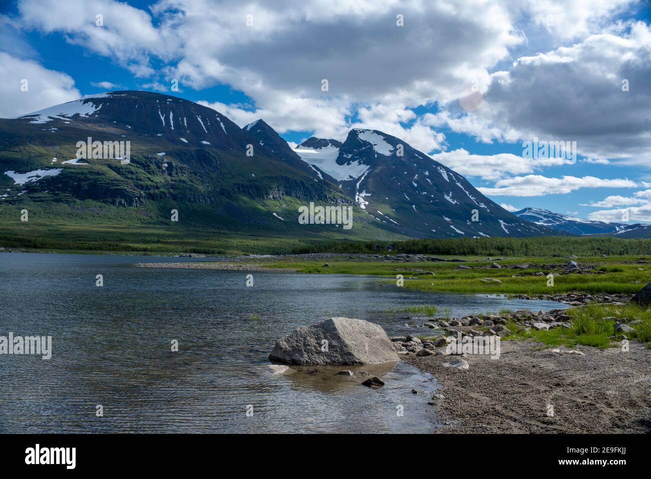 Lake Akkajaure below Akka Mountain Massif summer view in Sweden Stock ...