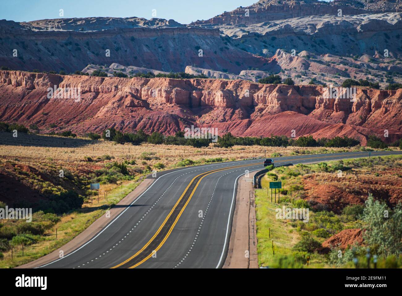 Road panorama on summer day. Empty scenic highway in Arizona, USA Stock ...
