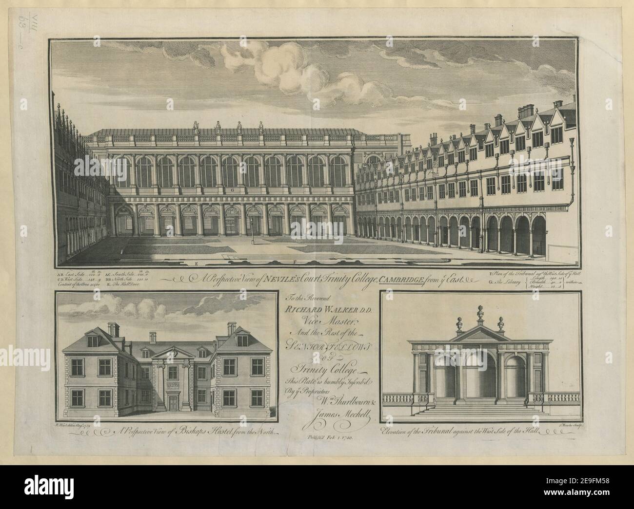 Trinity college great court, etching hi-res stock photography and ...