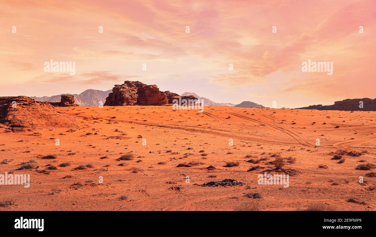 Red Wadi Rum desert in Jordan reminiscent of planet Mars, this location ...