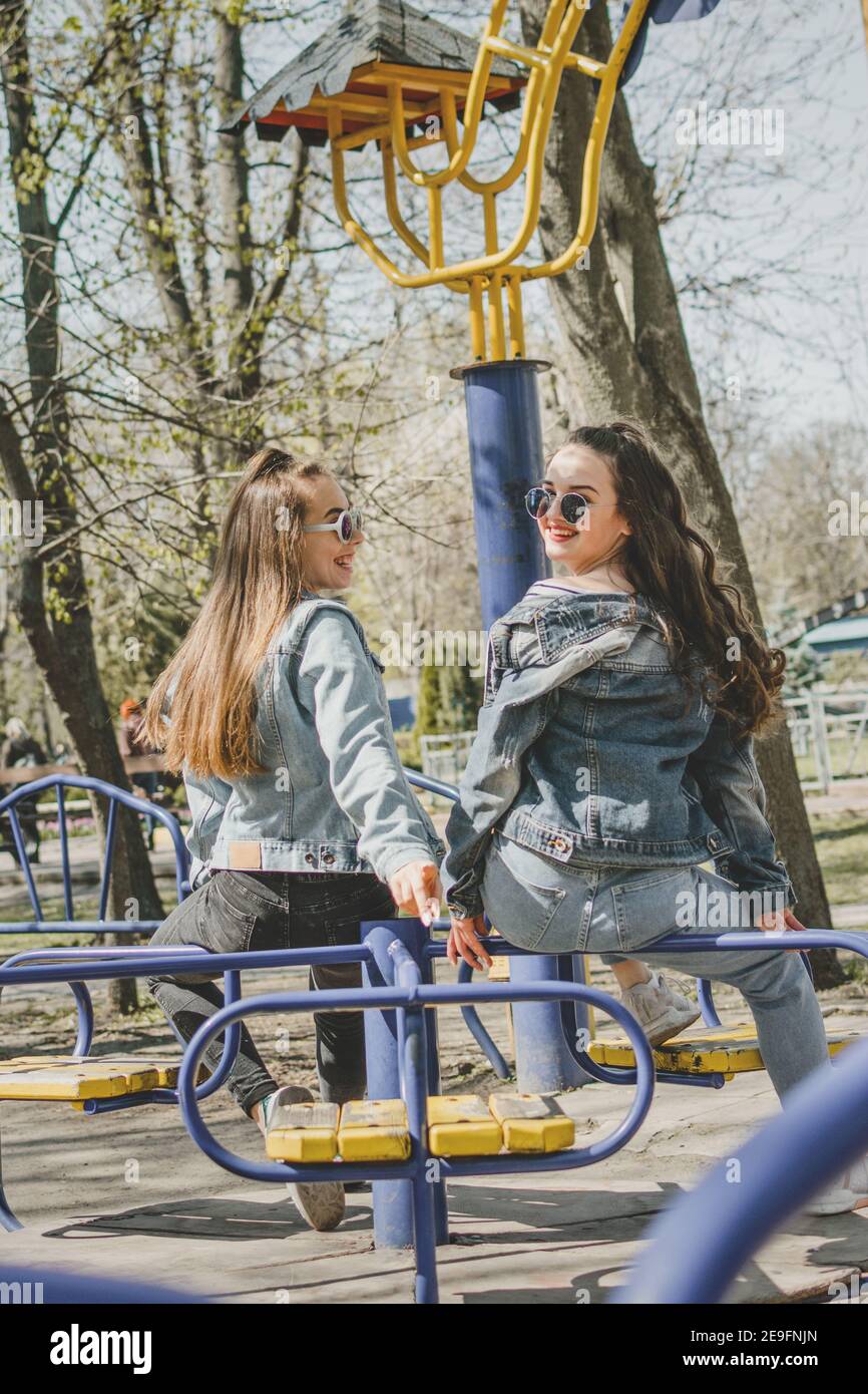 Gen z girls enjoying outdoors, expressing positive emotions. Outdoor ...