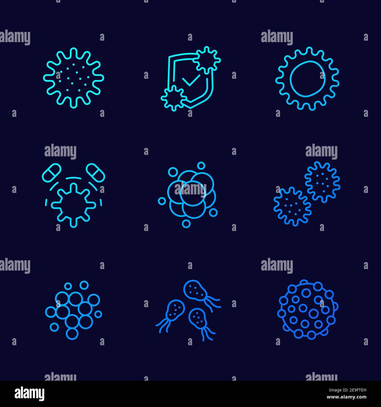 microbes, viruses and bacteria icons, line vector Stock Vector Image ...