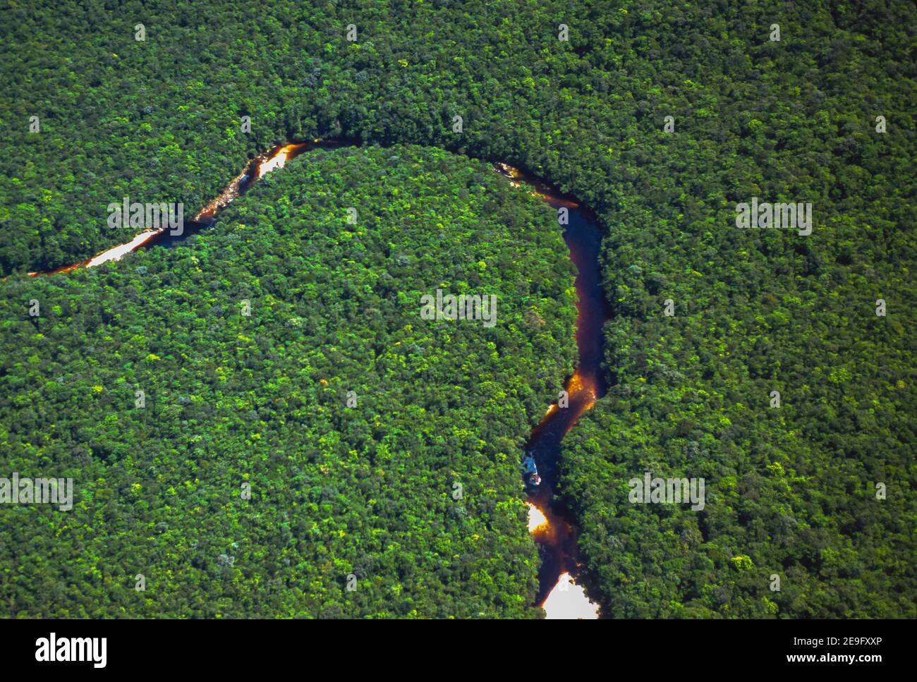 CANAIMA NATIONAL PARK, VENEZUELA - Aerial of Churun River winding ...