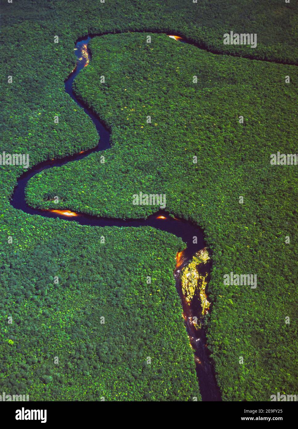 CANAIMA NATIONAL PARK, VENEZUELA - Aerial of Churun River winding ...