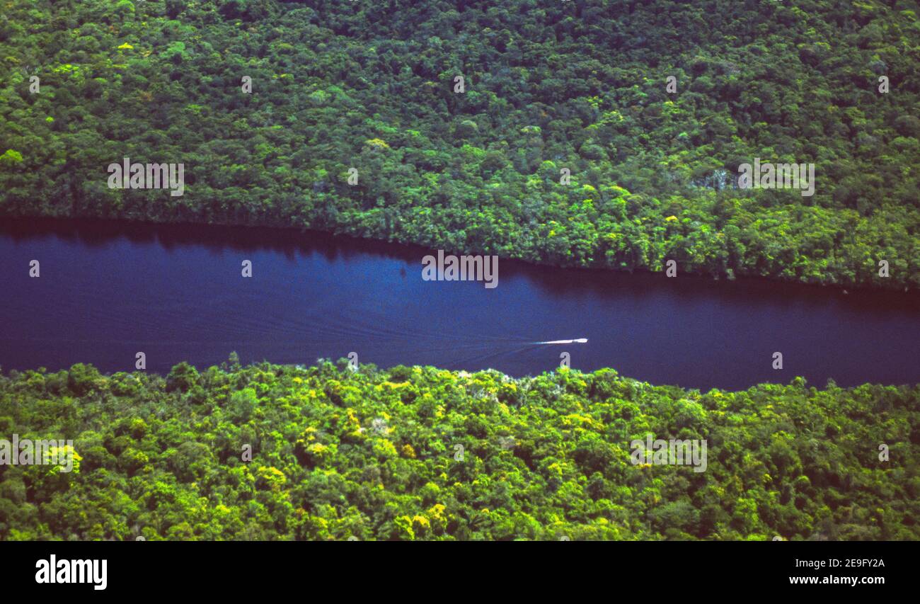 CANAIMA NATIONAL PARK, VENEZUELA - Aerial of Churun River winding ...