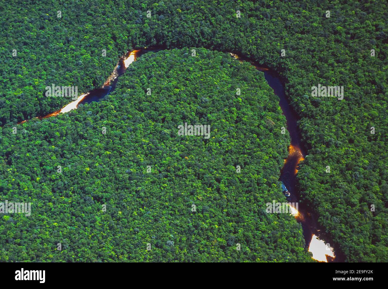 CANAIMA NATIONAL PARK, VENEZUELA - Aerial of Churun River winding ...