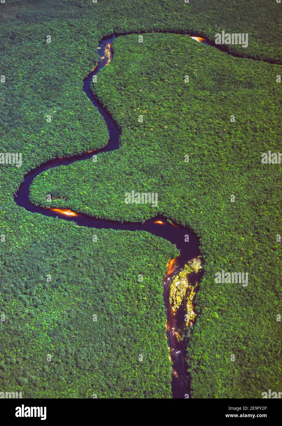CANAIMA NATIONAL PARK, VENEZUELA - Aerial of Churun River winding ...