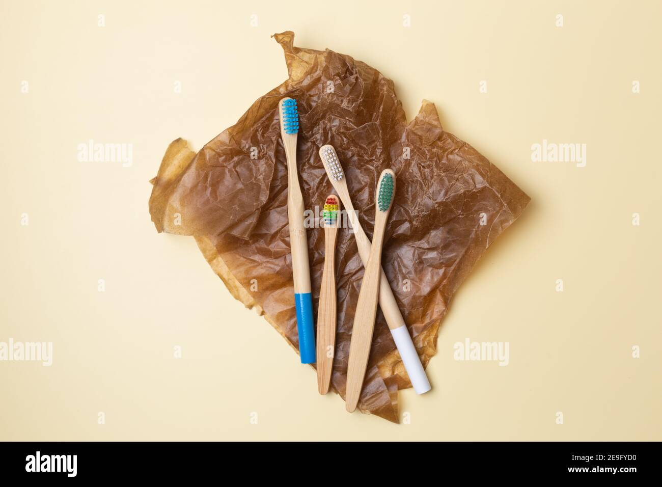 Set of colorful bamboo toothbrushes. Zero waste, plastic free, eco ...