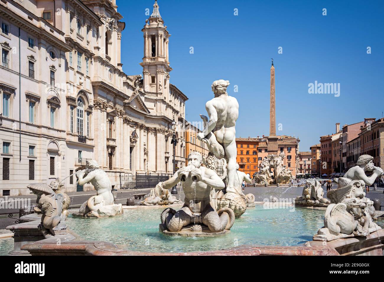 Piazza Navona, a beautiful example of Baroque Roman architecture with ...