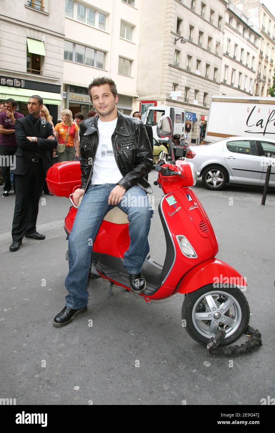 French singer Jeremy Amelin promotes the clothes 'Schott' at Galeries ...