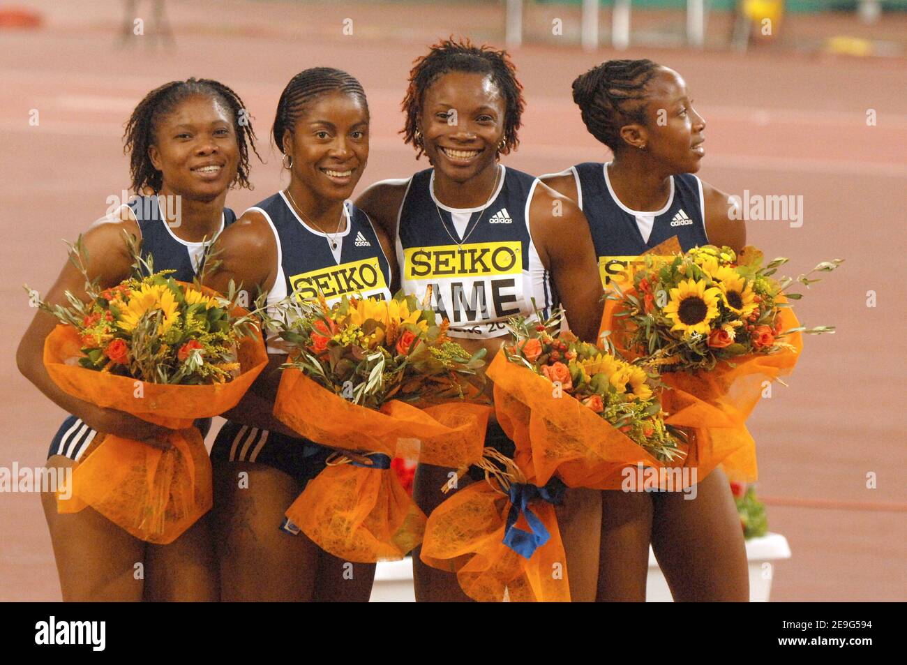 American's team performs on the 4X100 meters relay womens during the ...