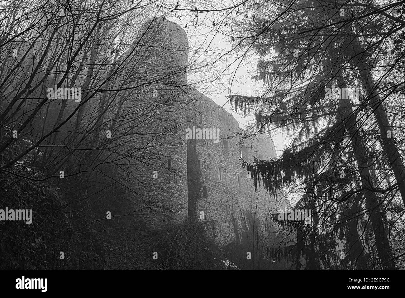 The old castle in the mist Stock Photo - Alamy