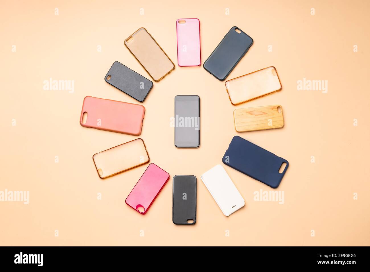 Choice of multicolored plastic back covers for mobile phones on neutral ...