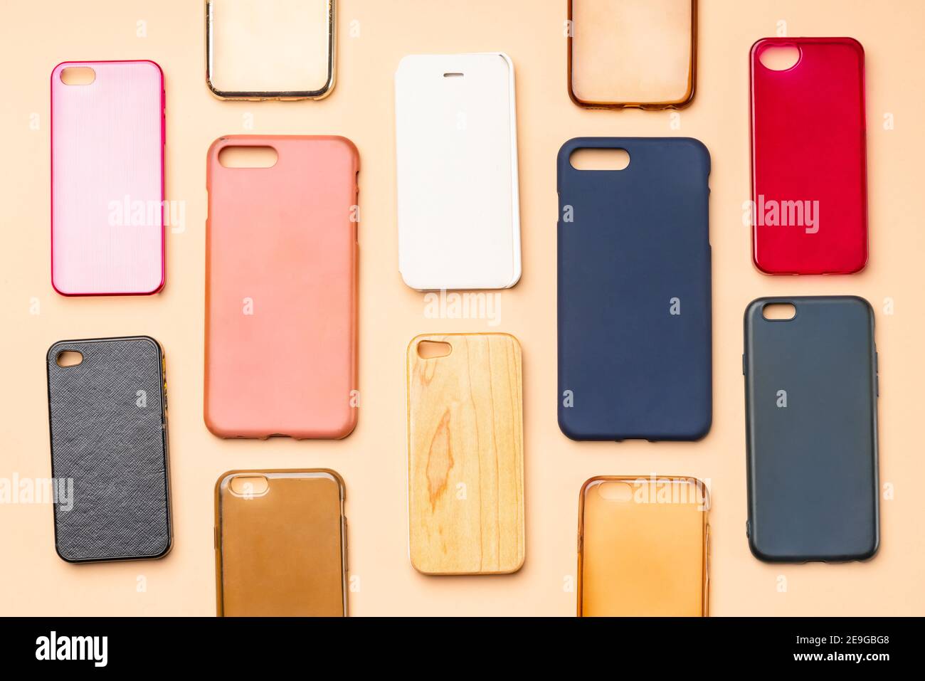 Pile of multicolored plastic back covers for mobile phone. Choice of ...
