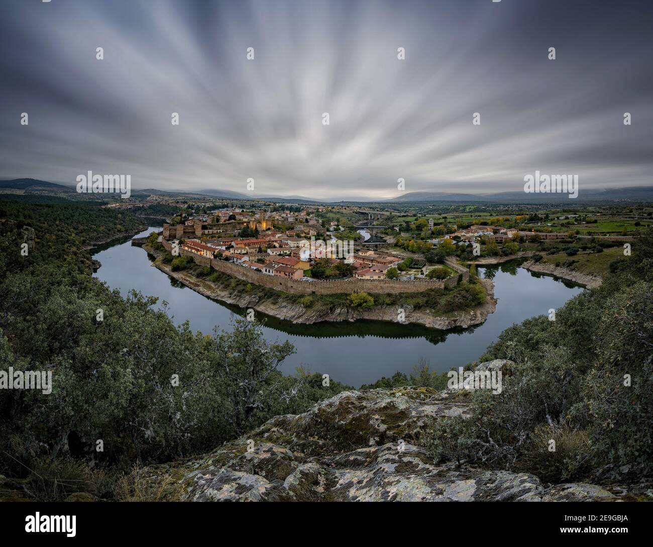 Aerial view of Buitrago del Lozoya historic village near Madrid ...