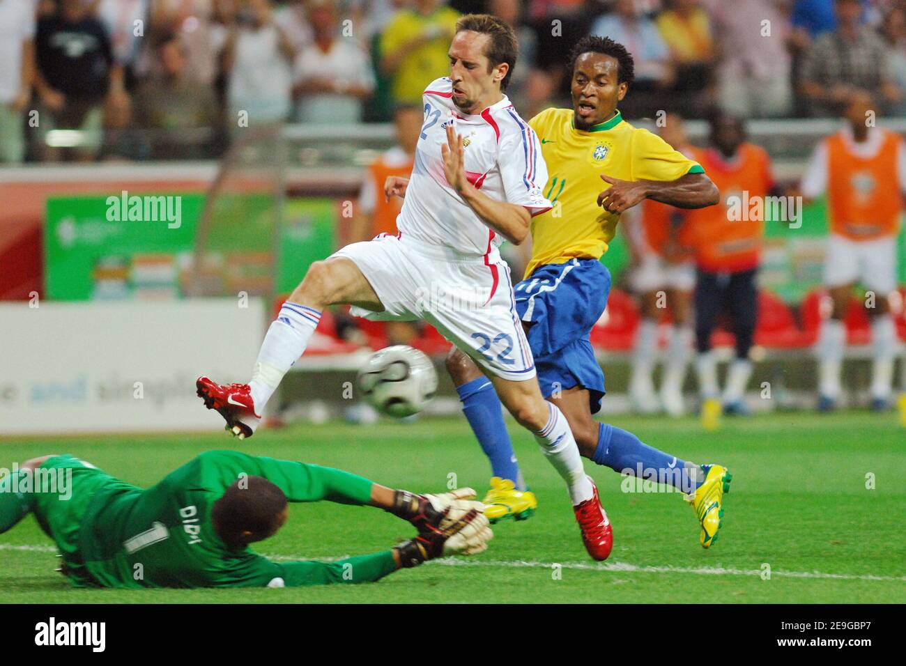 Brazil's goalkeeper Dida and France's Franck Ribery in action during ...