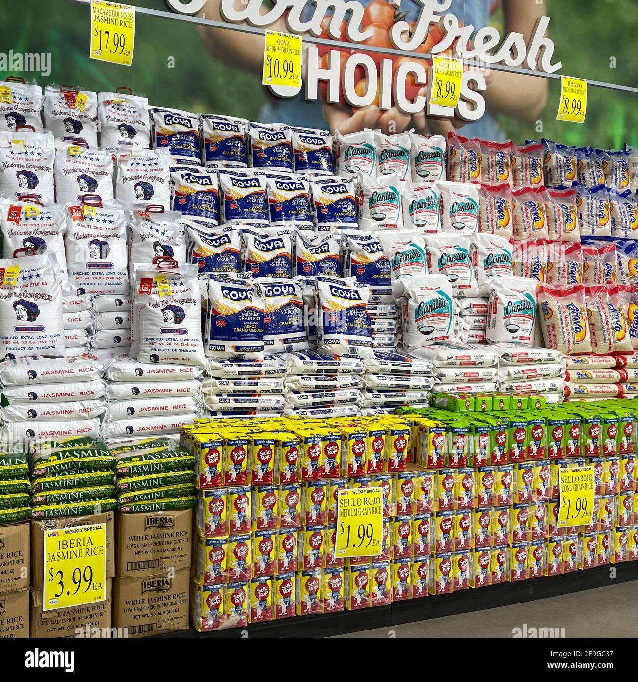 Orlando,FL USA - January 18, 2021: The rice display at a Bravo Market ...