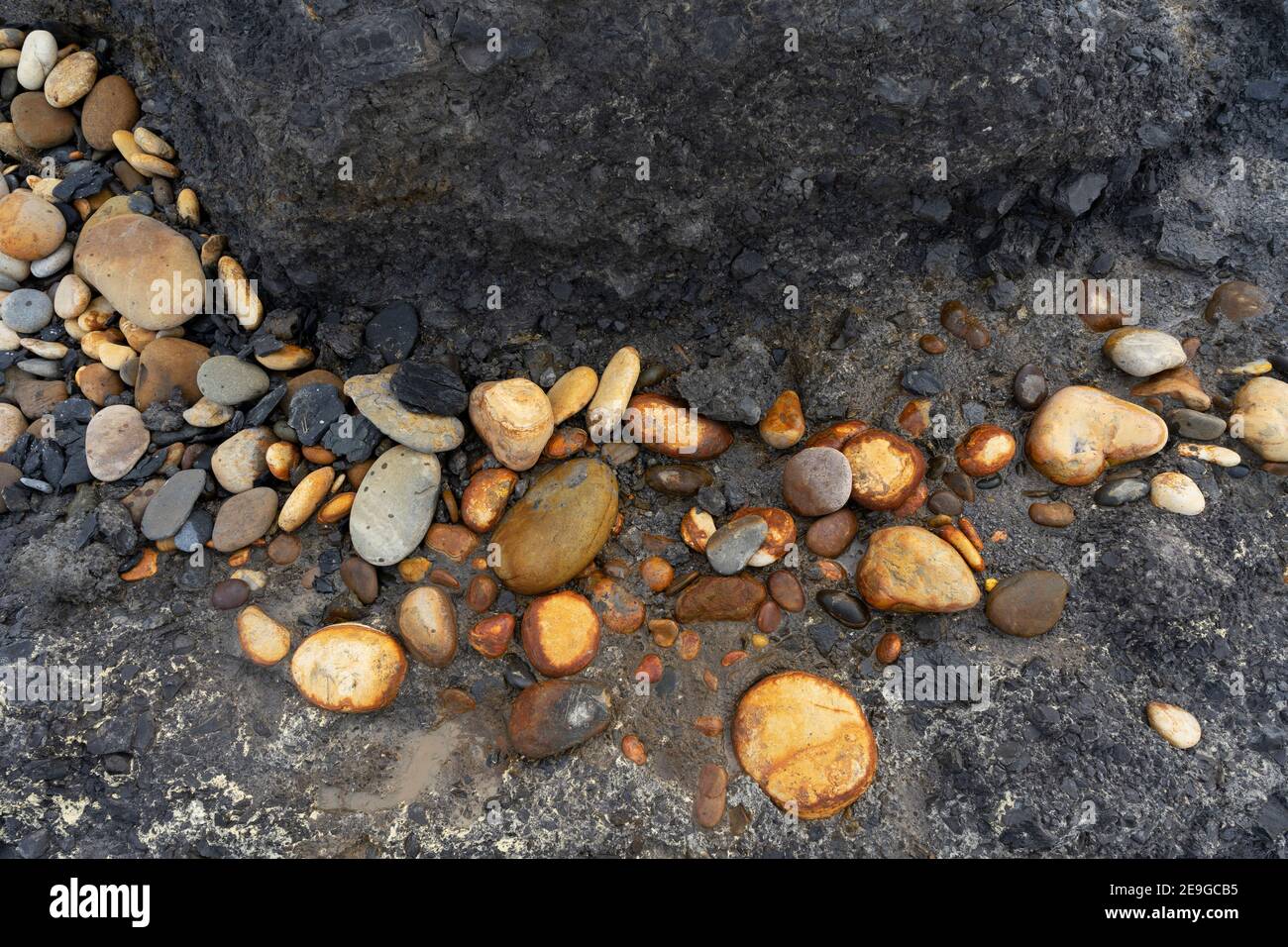 View of rock deposits within blue- grey clay cliffs,Speeton,Yorkshire ...