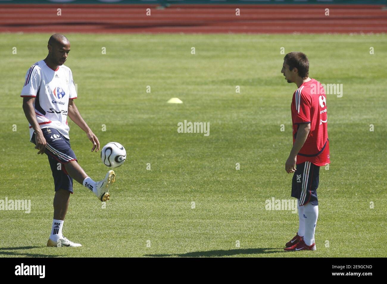 France's Thierry Henry and Franck Ribery during a training session at ...