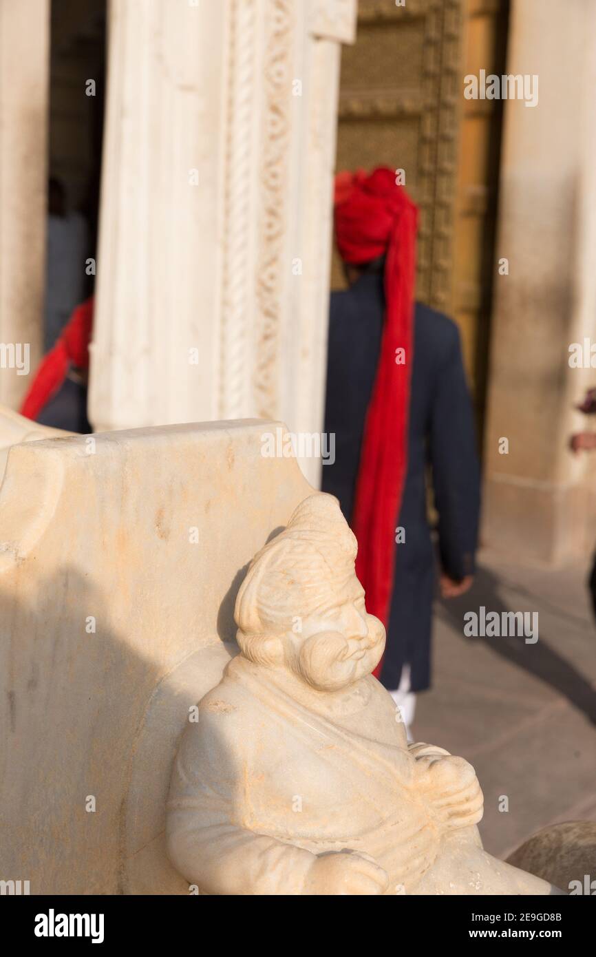 India Jaipur Mahout Statue With Guards In Traditional Uniform at the ...